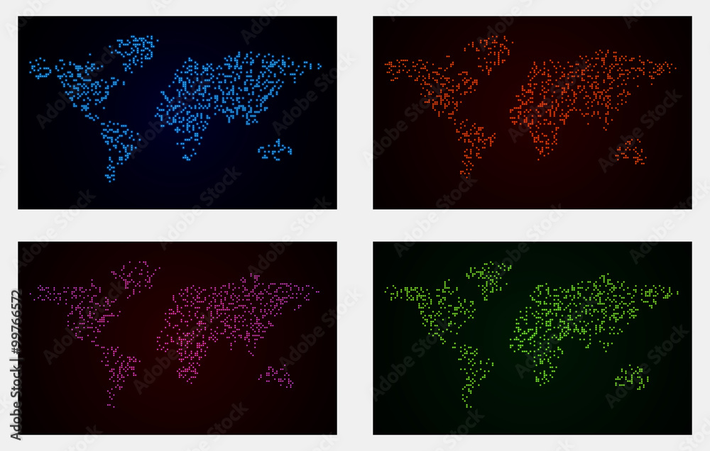 Set of 4 Glowing Dot World Maps Backgrounds. Stock Vector | Adobe Stock