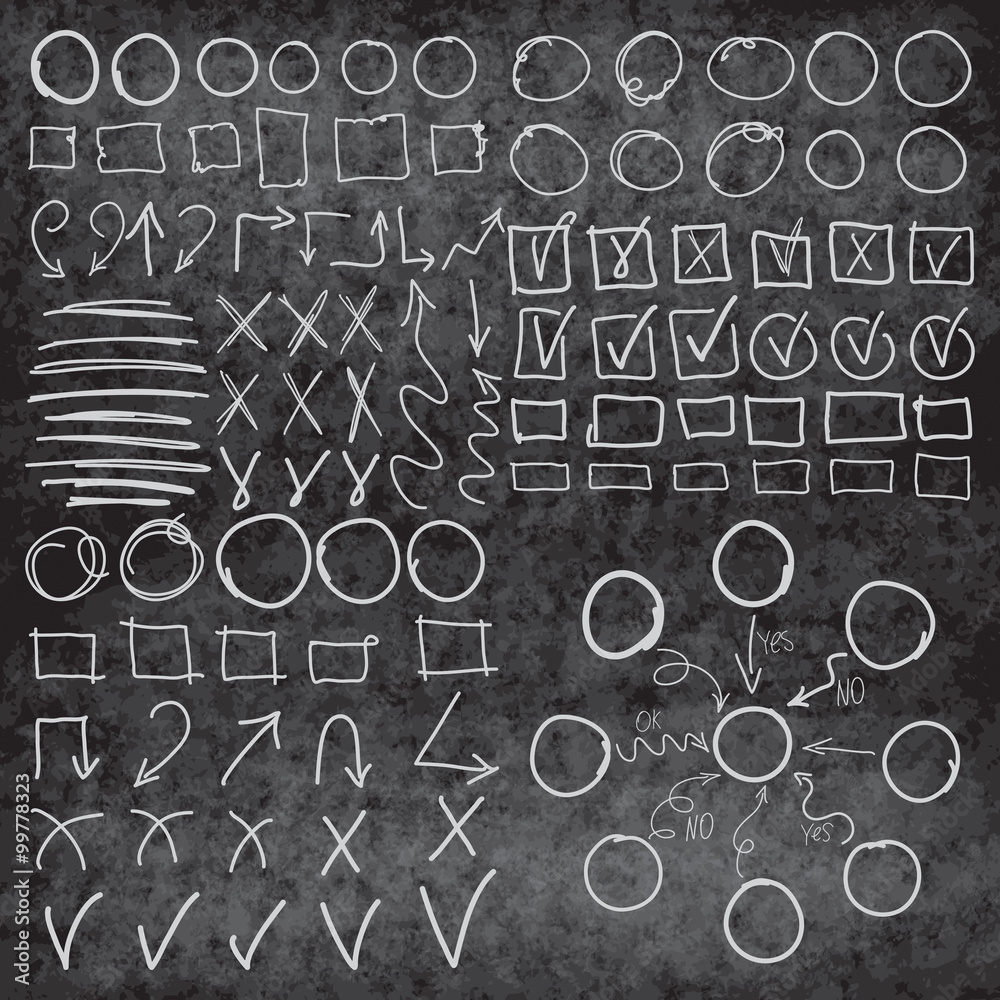 Set of school marks, circle, scribbles, highlight frames elements ...