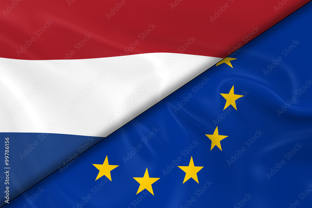 Flags of the Netherlands and the European Union Divided Diagonally - 3D ...