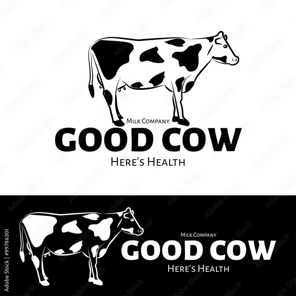 Vector logo of milk production or milk shop. Black and white options ...