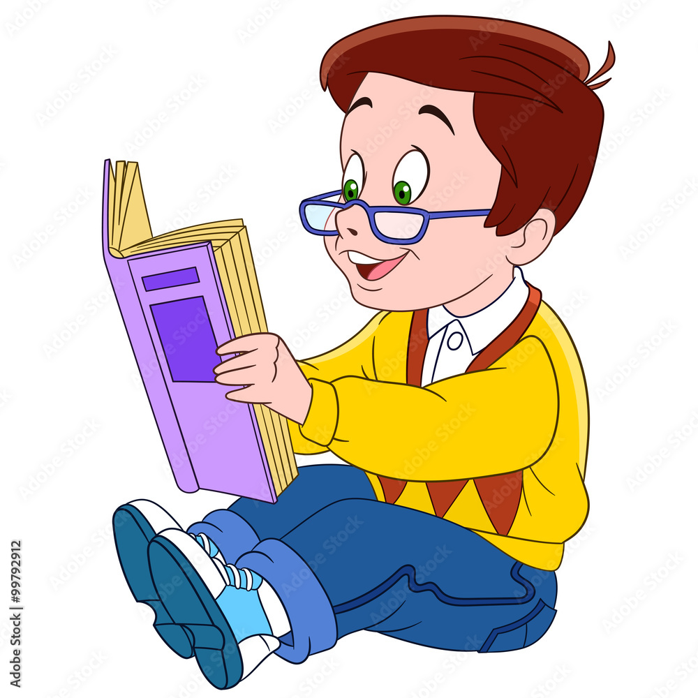 cute and happy cartoon reader boy with a book Stock Vector | Adobe Stock