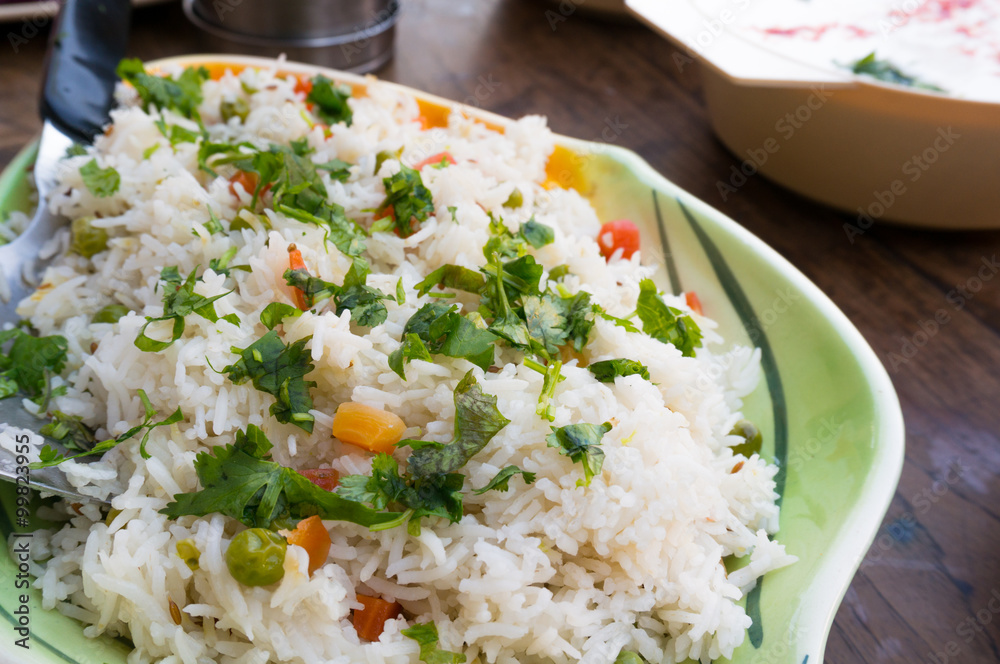 Indian vegetable pulao dish with rice and vegetables Stock Photo ...