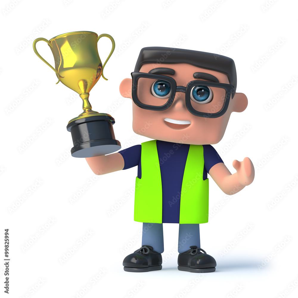 3d Health and safety man wins the gold cup trophy Stock Illustration ...