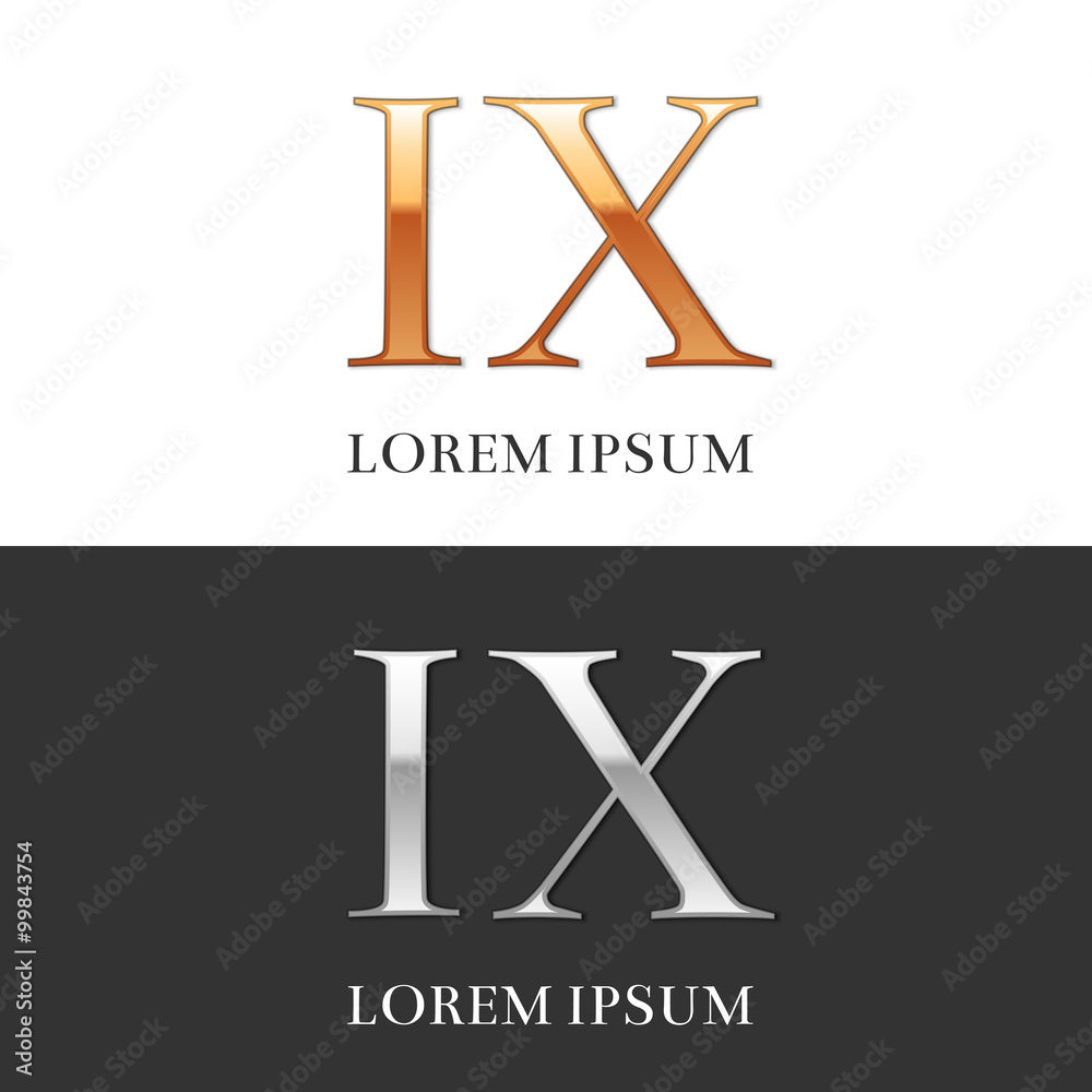 9, IX, Luxury Gold and Silver Roman numerals, sign, logo, symbol Stock ...