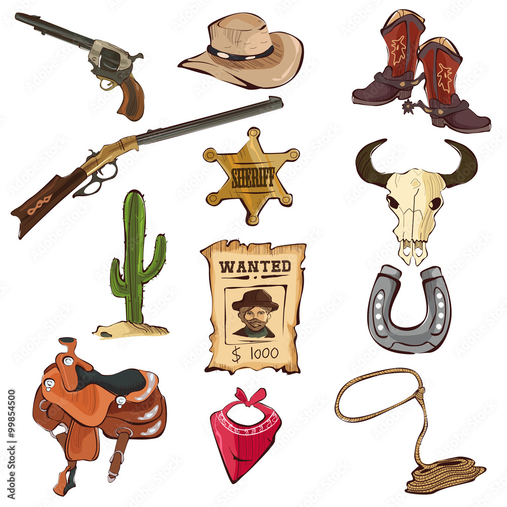 American Old Western Icons Stock Vector | Adobe Stock