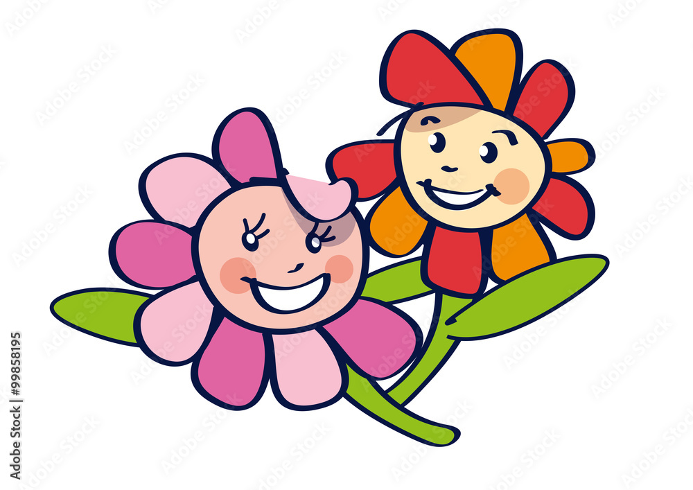 Zwei Lustige Blumen Paar Maskottchen Illustration Comic Character ...