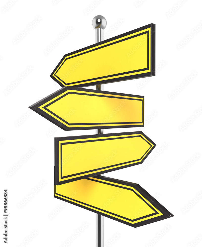 blank road signs pointing in the different directions. 3d illustration ...