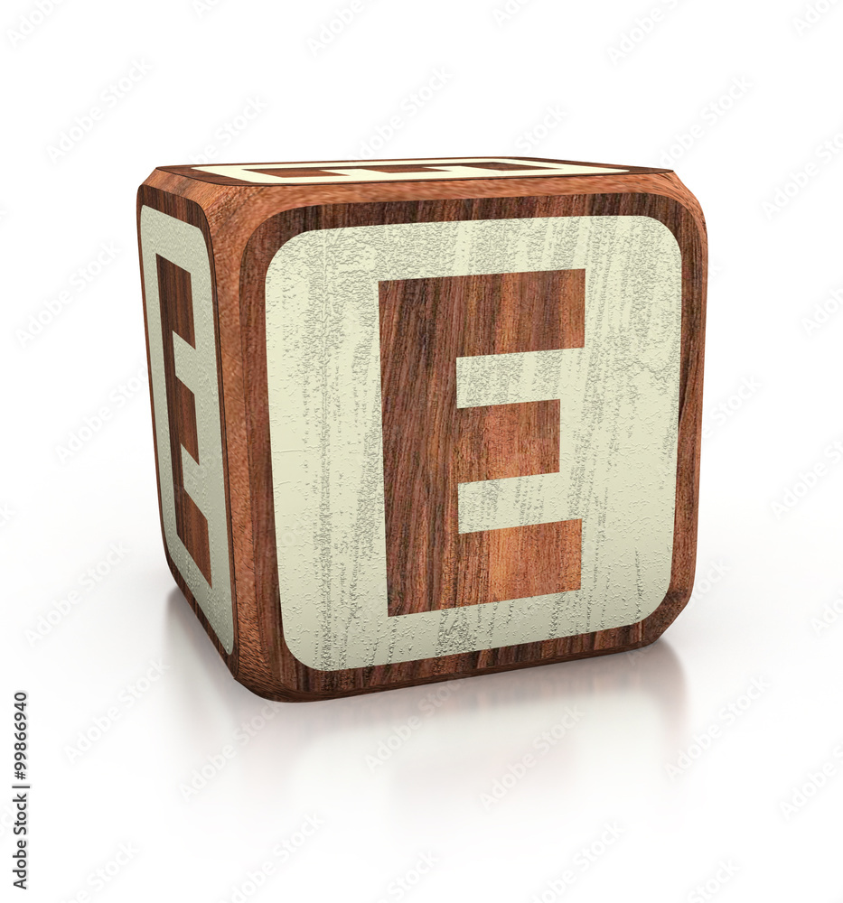 letter e cubes font. wooden block isolated on white. alphabet concept ...