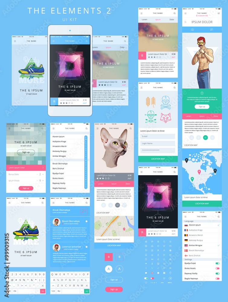 Vector Phone GUI Template. Wireframe UI Kit. Stock Vector | Adobe Stock