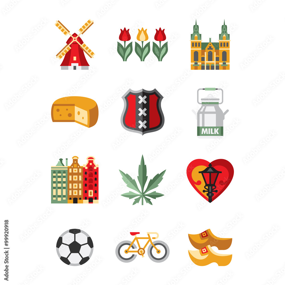 Netherlands Symbols and Landmarks Vector Illustration Set Stock Vector ...