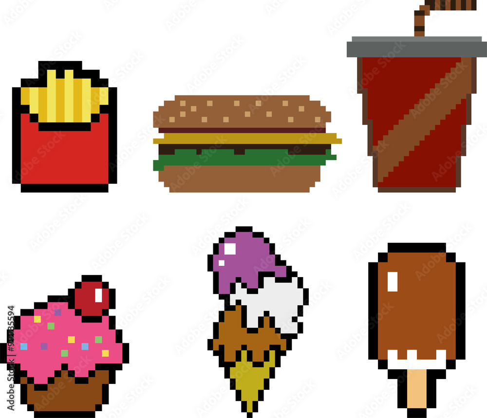 Fast food in pixel-art style Stock Vector | Adobe Stock
