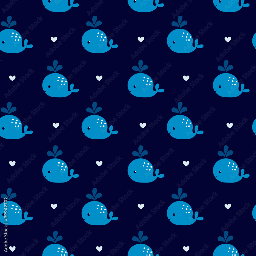 Cute Whale Pattern Wallpaper