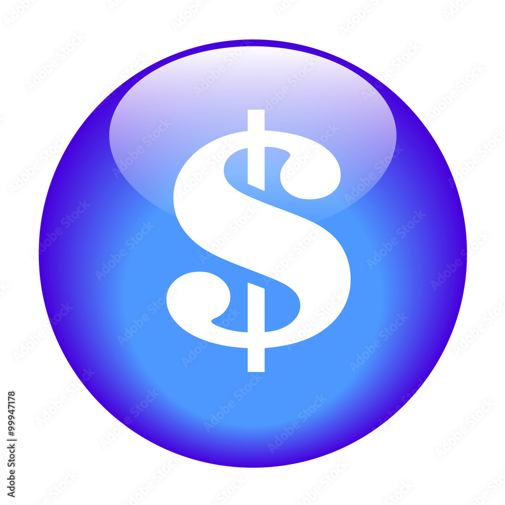 DOLLAR symbol, dollar sign, dark gray color round glossy push button ...