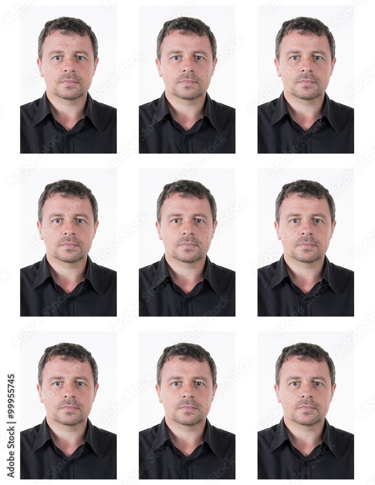 Identification photo of a confident man for passport, identity card ...