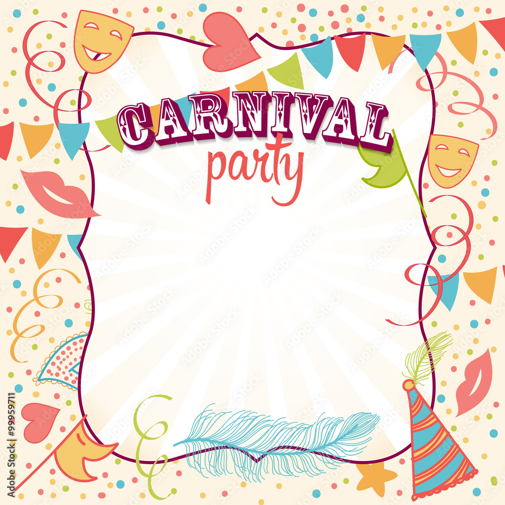 Carnival Party background with Masks, Hats, Stars, and more objects ...