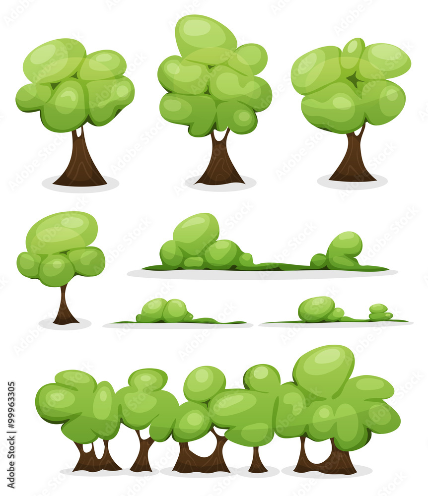 Cartoon Trees, Hedges And Bush Leaves Set Stock Vector | Adobe Stock