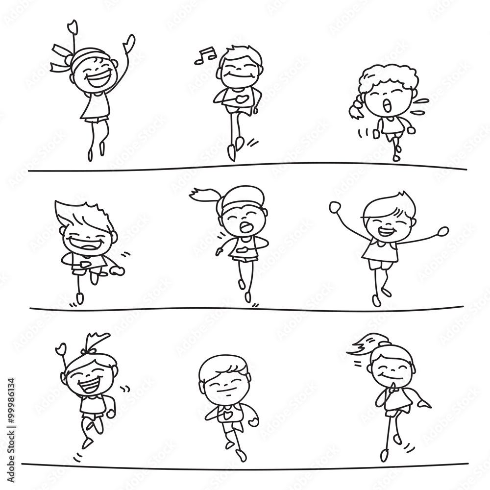 hand drawing cartoon happy kids running marathon Stock Vector | Adobe Stock