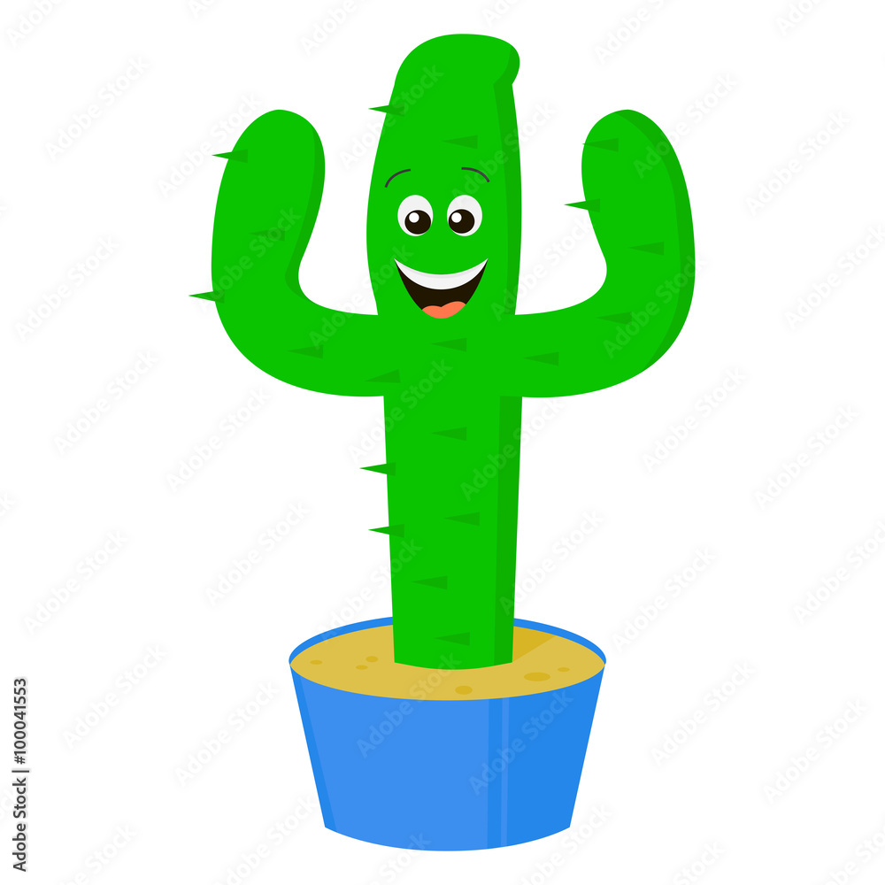 The cheerful smiling cactus growing from a pot. Animation vector ...