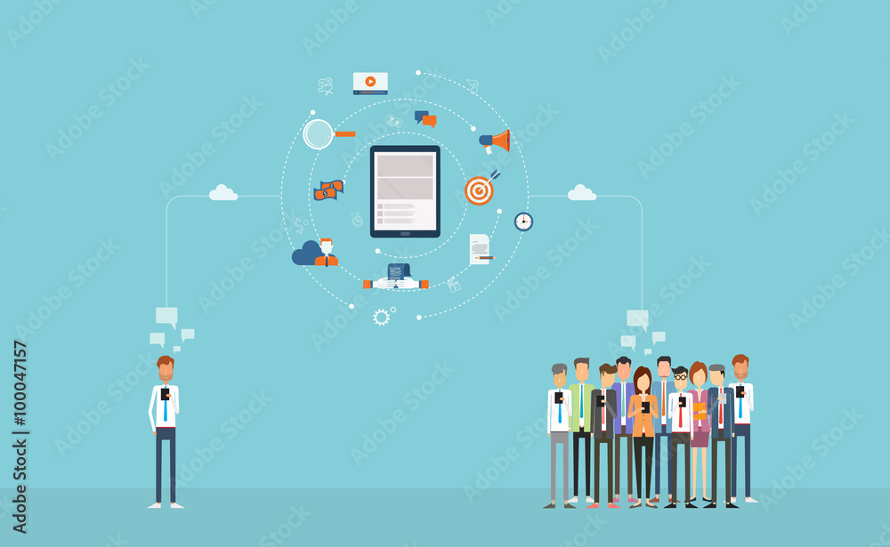 business connection on cloud and business communication on mobile ...