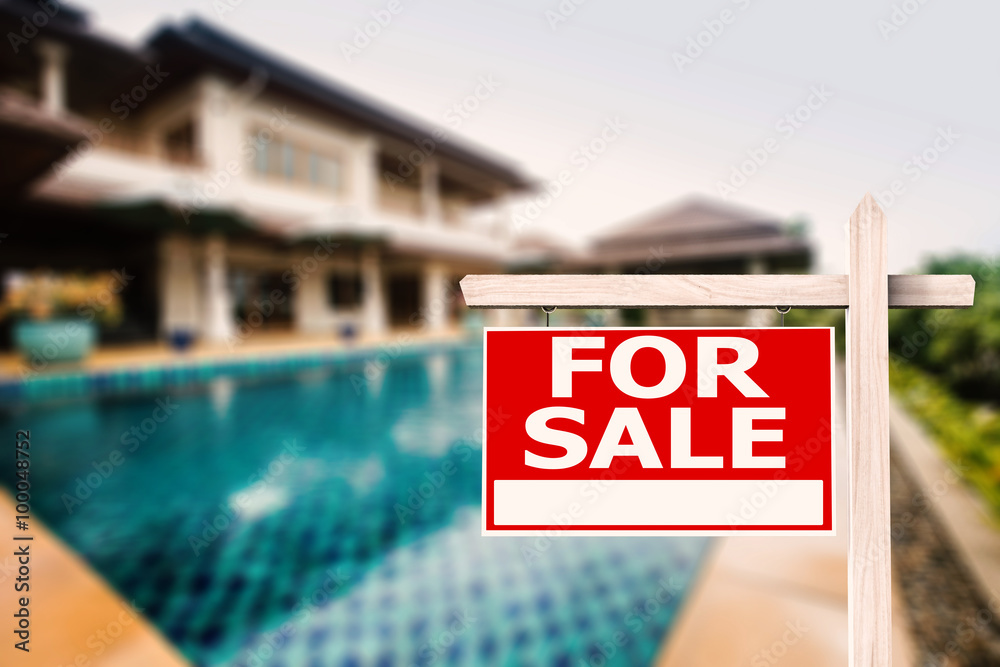 for sale sign with luxury house background Stock Photo | Adobe Stock