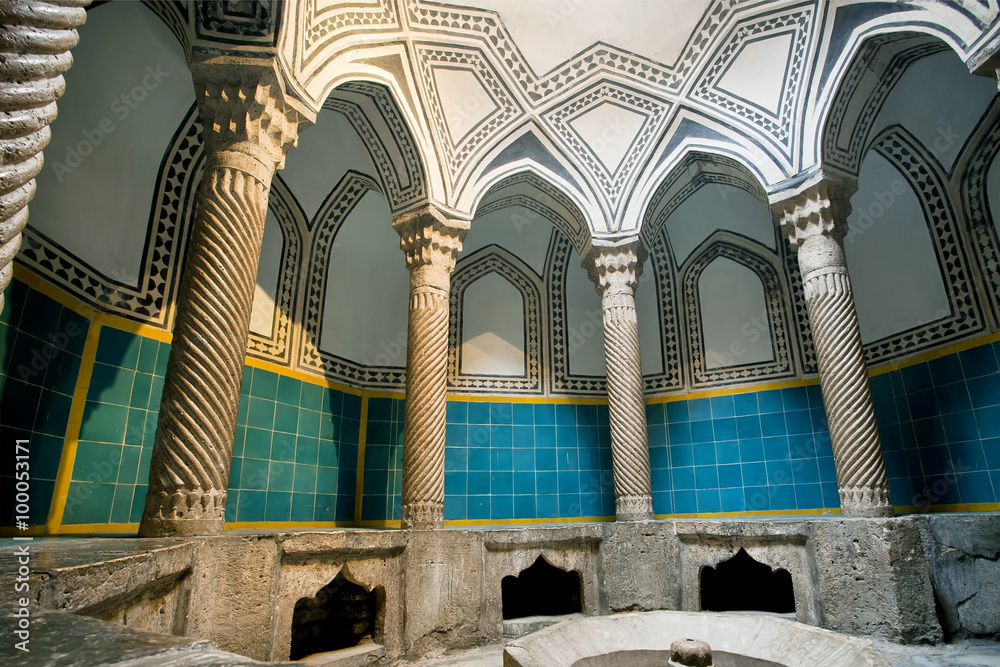 Hamam bath room in traditional oriental style with tiles and columns ...