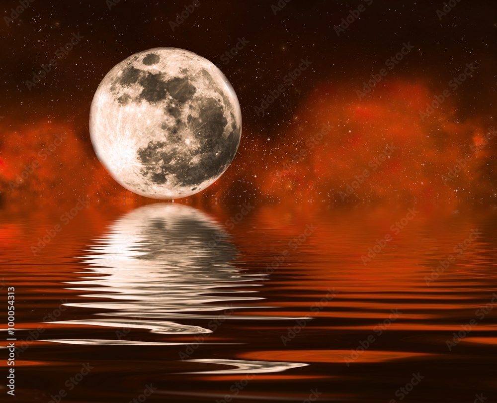 la luna se mira en el espejo del mar Stock Illustration | Adobe Stock