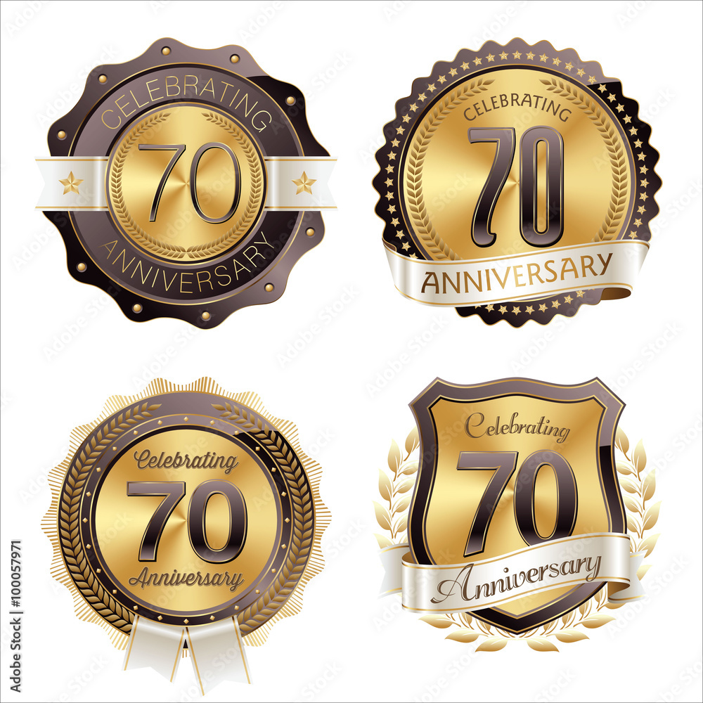 Gold and Brown Anniversary Badges 70th Year's Celebration Stock Vector ...