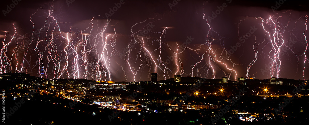 lightning over city Stock Photo | Adobe Stock