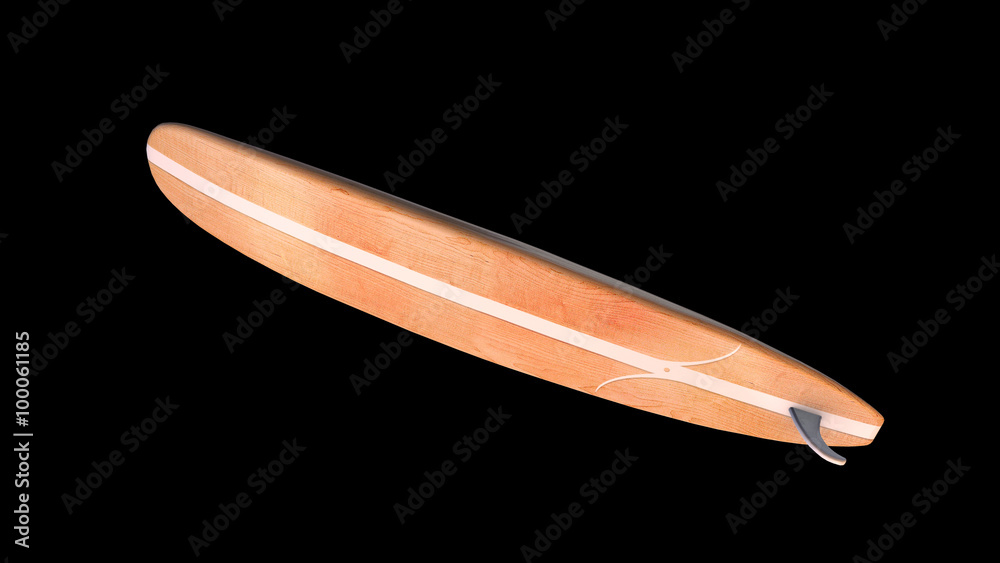 Classic wooden surfboard isolated on black background, bottom view ...