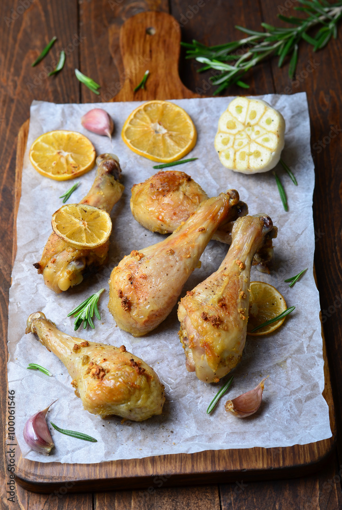 Chicken Legs with Lemon, Garlic and Rosemary Stock Photo | Adobe Stock