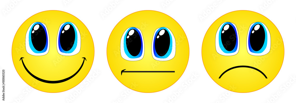 Poster Three emoticons - smiling, neutral and sad – Wall Art | UkPosters