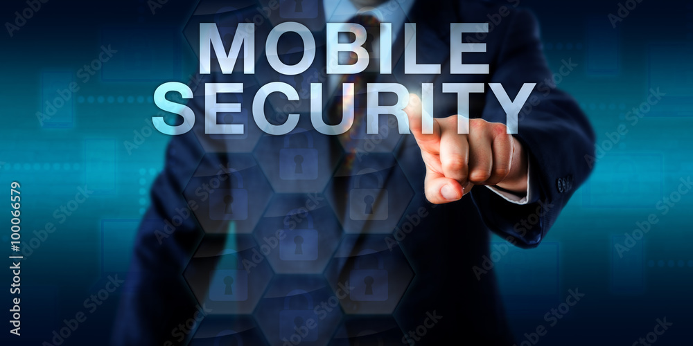 Supervisor Touching MOBILE SECURITY Onscreen Stock Photo | Adobe Stock