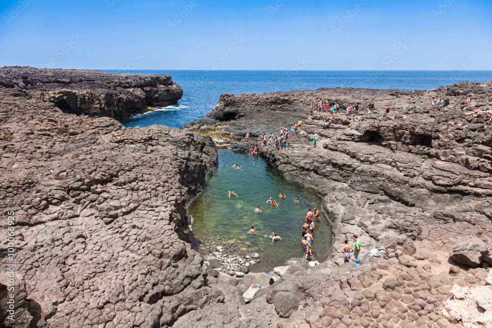 Tourist swimming in Buracona natural pool in sal Island Cape Ver Stock ...