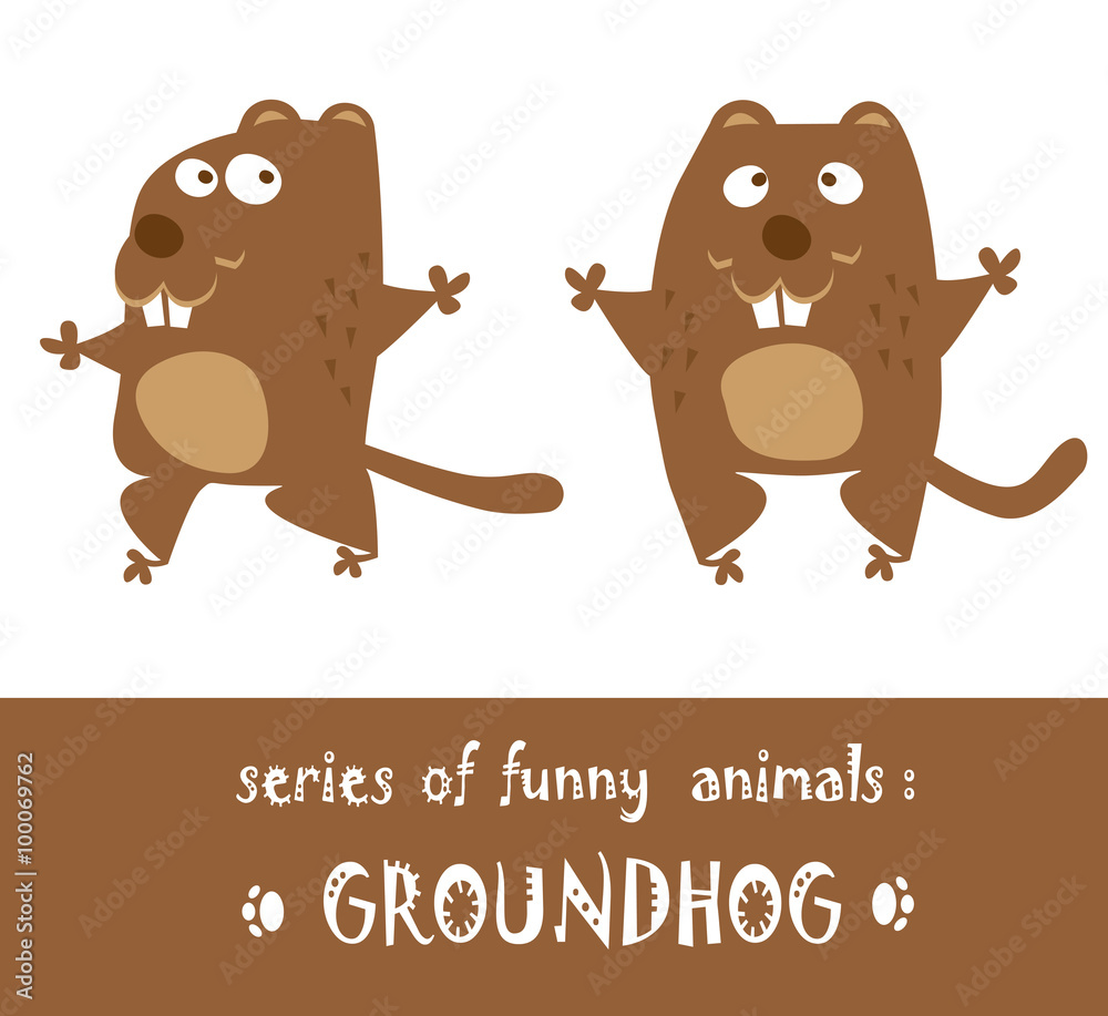 Funny groundhog hand drawn in cartoon style isolated on white ...