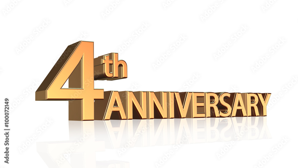 Fourth (4) anniversary symbol in gold letters isolated on white ...