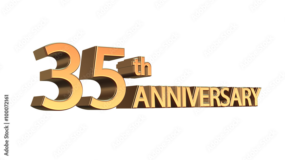 Thirty-fifth (35) anniversary symbol in gold letters isolated on white ...