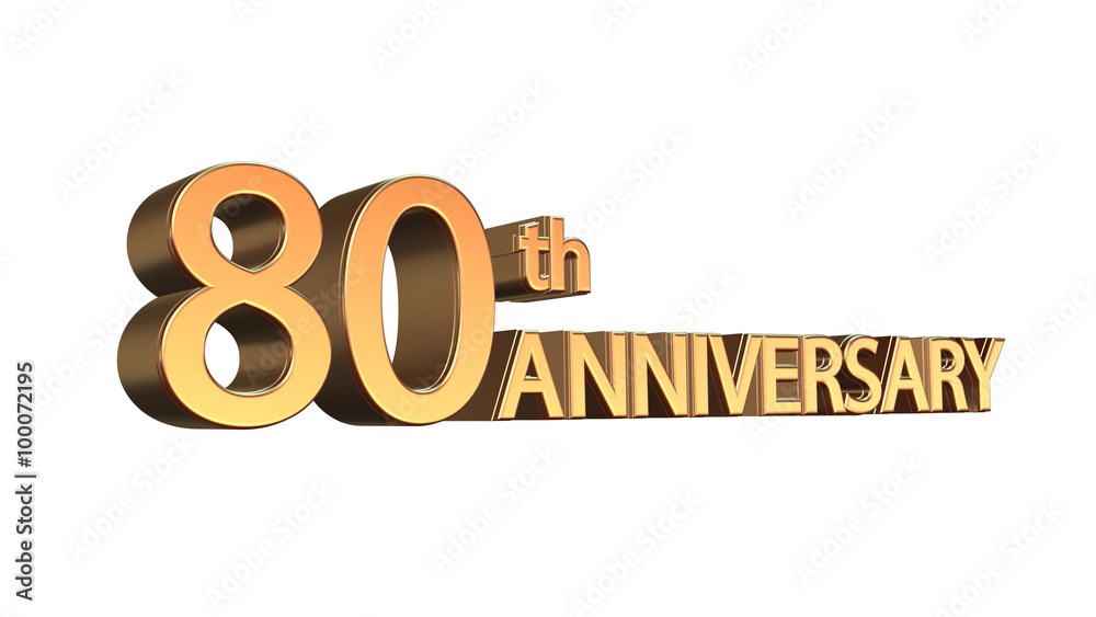 Eightieth (80) anniversary symbol in gold letters isolated on white ...
