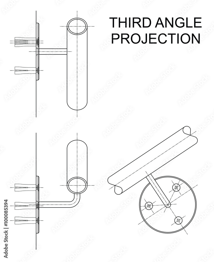 Example of third angle orthographic projection drawing Stock Vector ...
