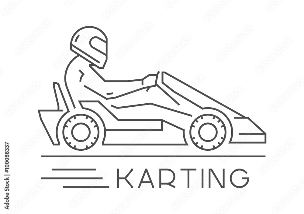 Line and flat karting logo and symbol. Silhouette figures kart r Stock ...