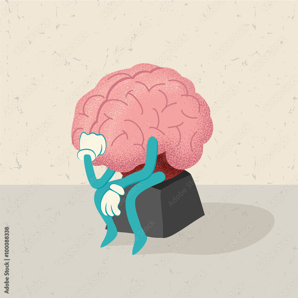 retro cartoon of a thinking brain character Stock Vector | Adobe Stock