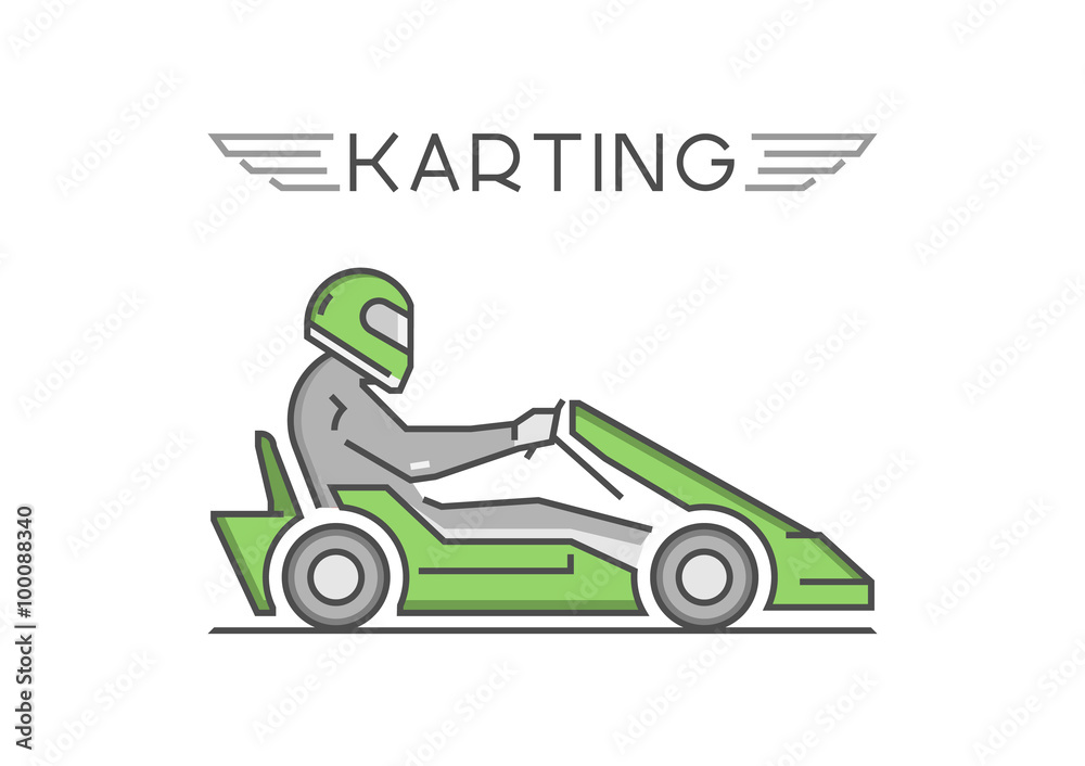 Line and flat karting logo and symbol. Silhouette figures kart r Stock ...