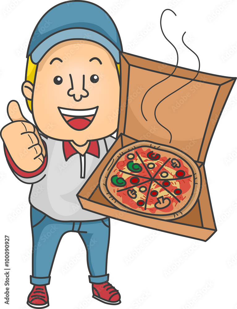 Hot Pizza Delivery Man Thumbs Up Stock Vektorgrafik Adobe Stock