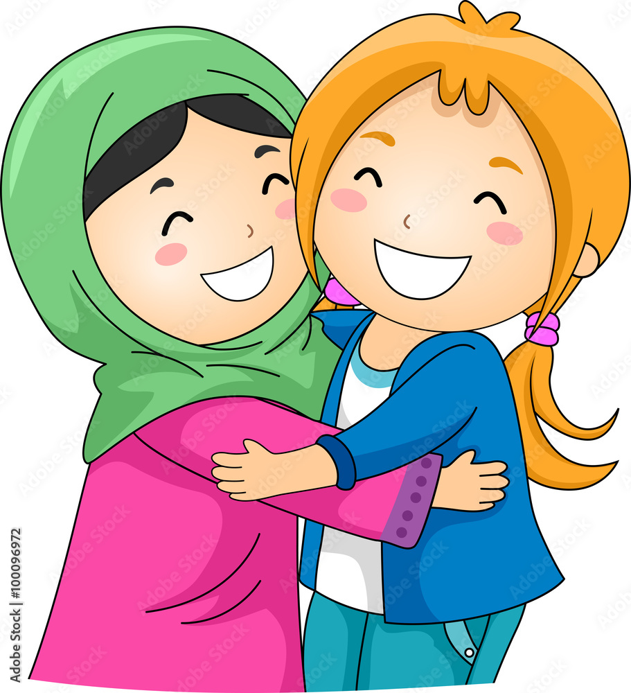 Kids Girl Hug Muslim Stock Vector | Adobe Stock