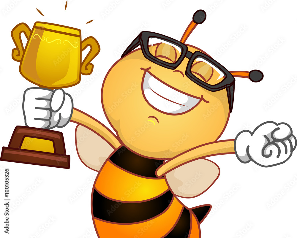 Bee Mascot Happy Trophy Award Stock 벡터 | Adobe Stock