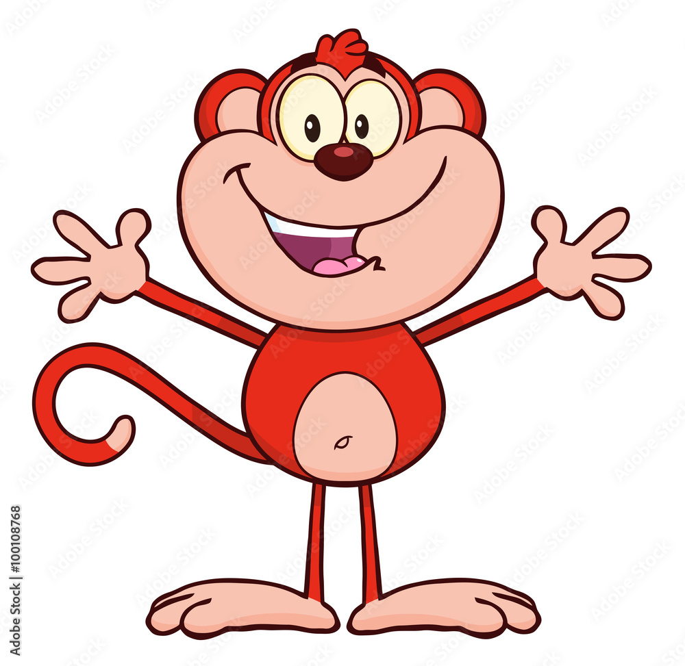 Happy Red Monkey Cartoon Character Stock Vector | Adobe Stock