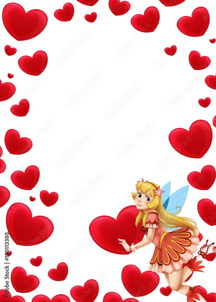 Cartoon frame with fairy and valentine hearts - illustration for the ...
