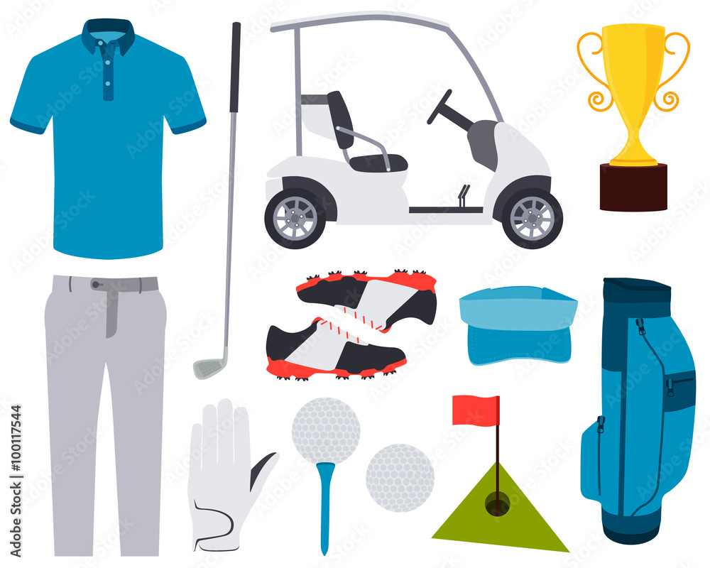 Icon set golf. Clothes and accessories. Vector illustration Stock ...
