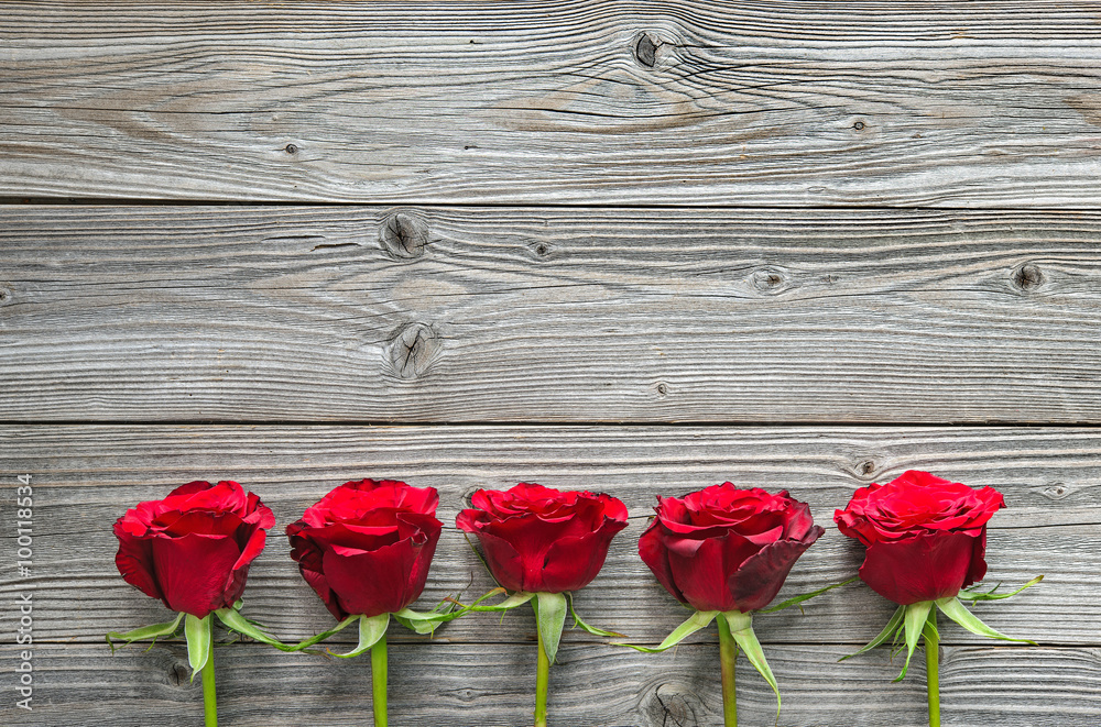 Red roses on wooden board Stock-Foto | Adobe Stock