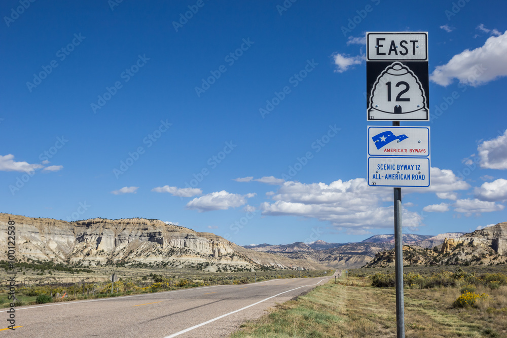 Road sign on scenic byway 12 in Utah Stock Photo | Adobe Stock