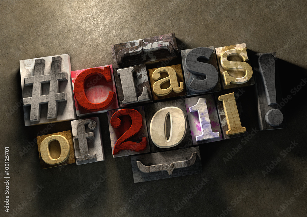 Class Reunion 2011 title on wooden ink splattered printing blocks ...